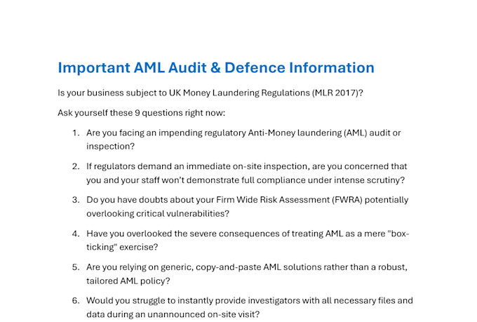 Audit your current aml and kyc compliance by Gjudd2024 | Fiverr